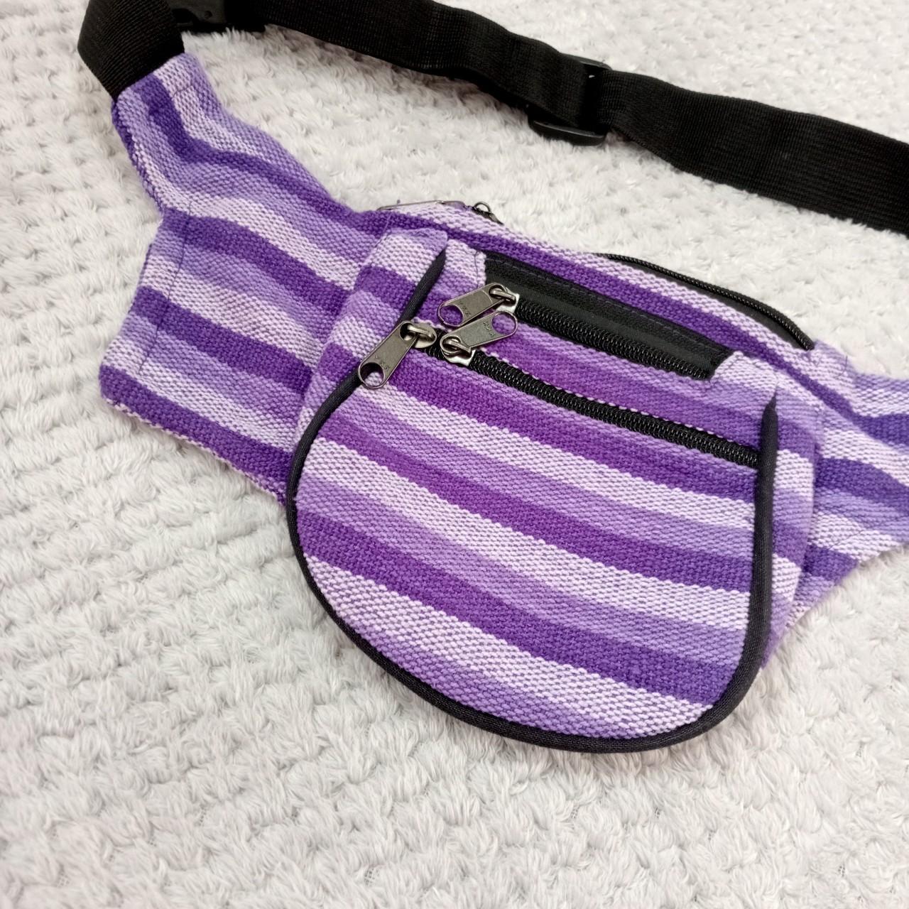 Made in Nepal natural flow purple striped bum bag... - Depop