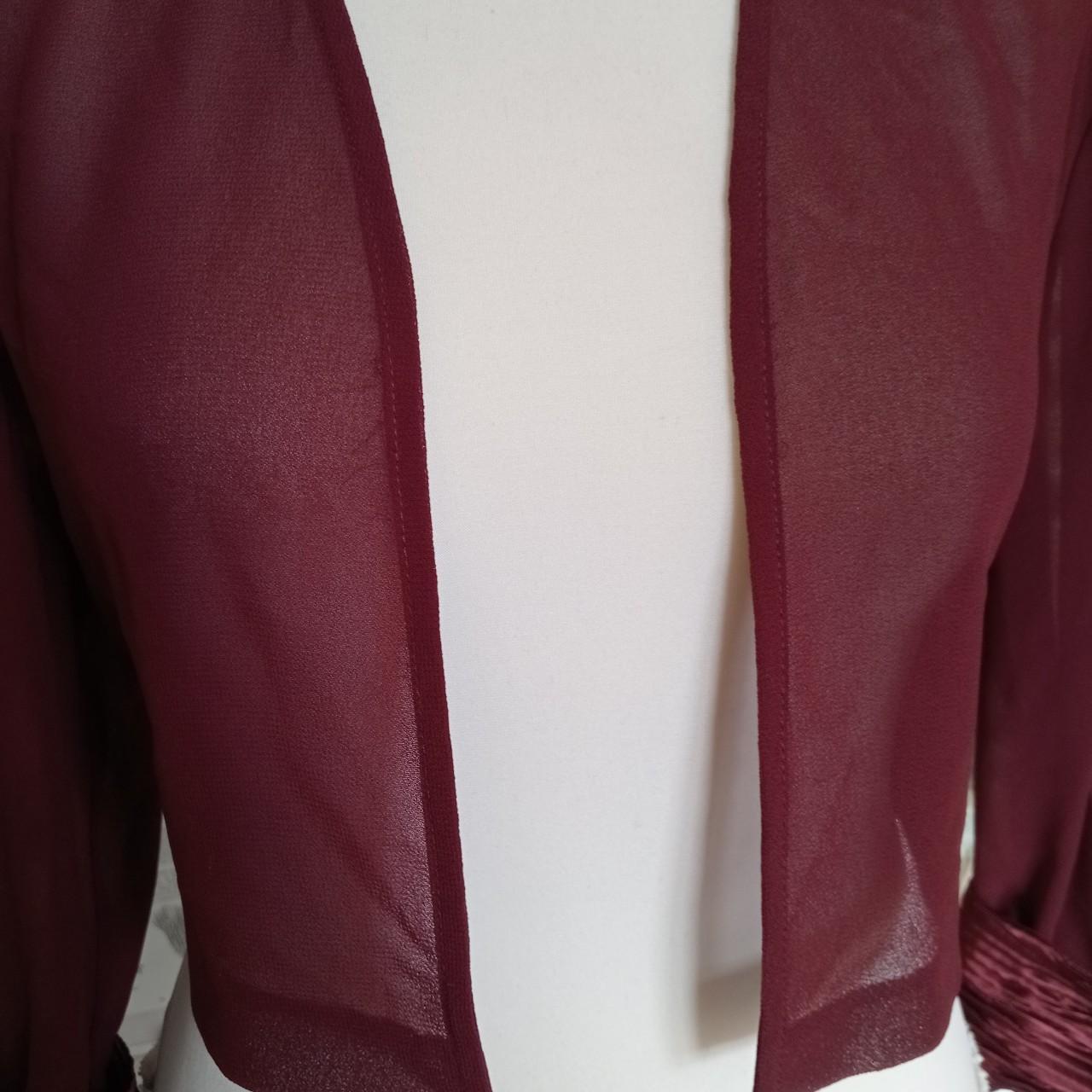 Burgundy red sheer open front bolero shrug cardigan... - Depop
