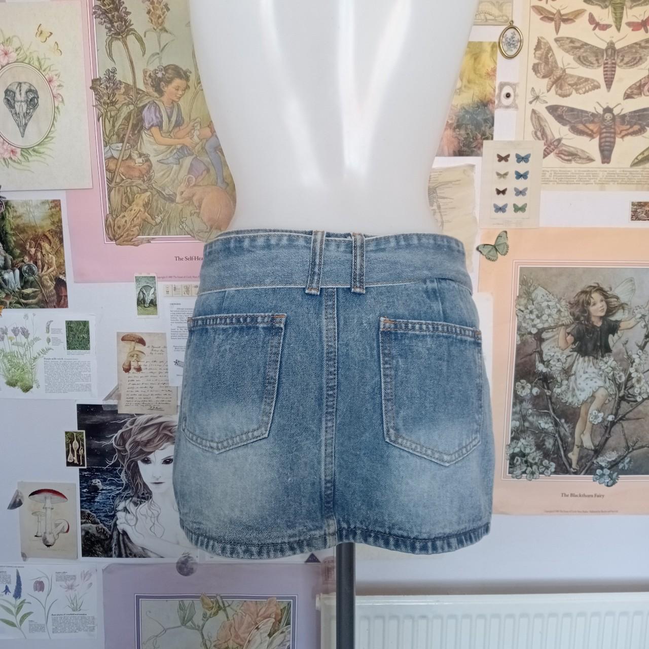 Shein blue denim low rise micro mini skirt with... - Depop