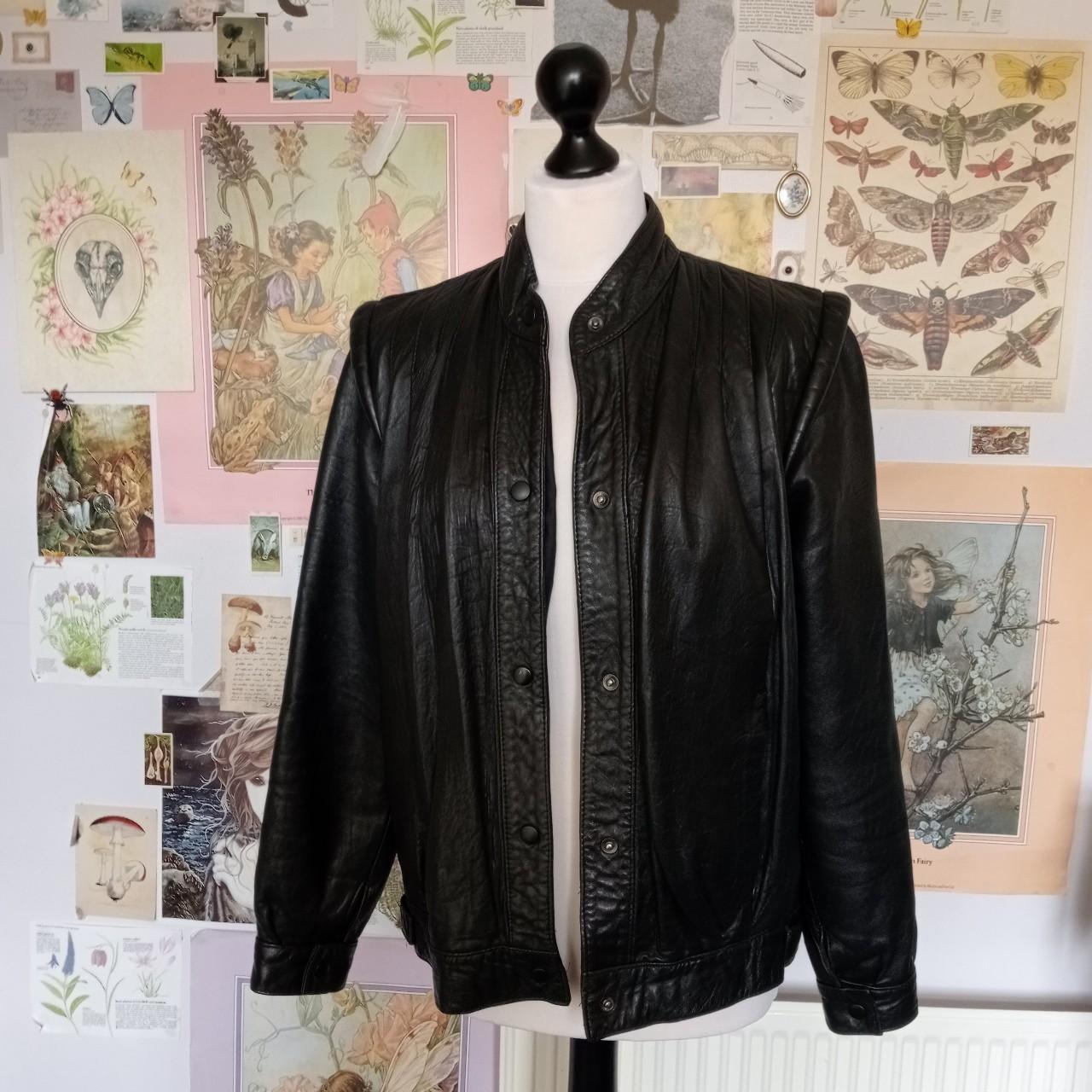 Vintage 80s black leather popper front leather... - Depop