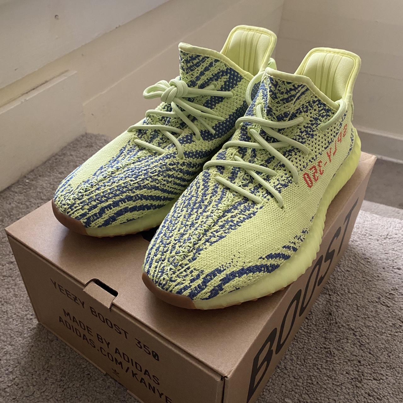 Yeezy Men's Green and Yellow Trainers | Depop
