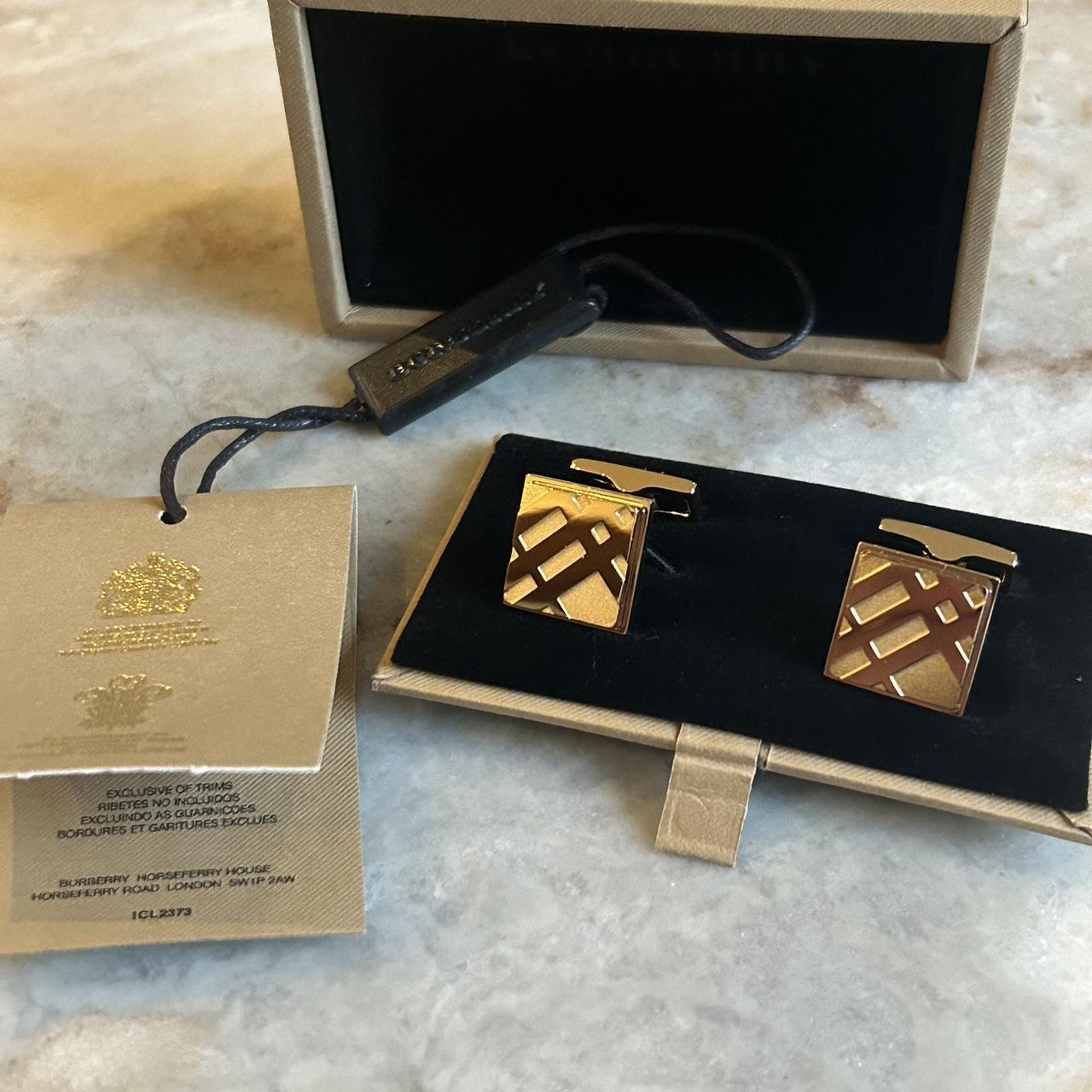 Mens Cufflinks with Burberry Check, gold... - Depop