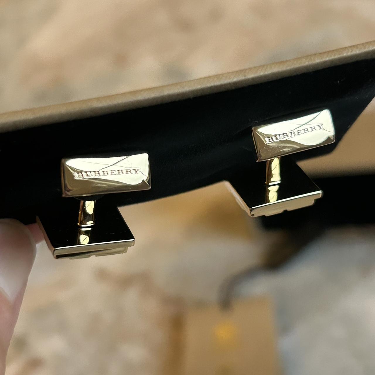 Mens Cufflinks with Burberry Check, gold... - Depop