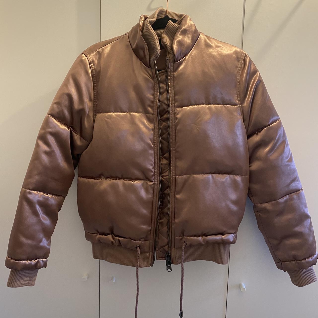 Topshop pink satin puffer jacket Size 6 Really good... - Depop