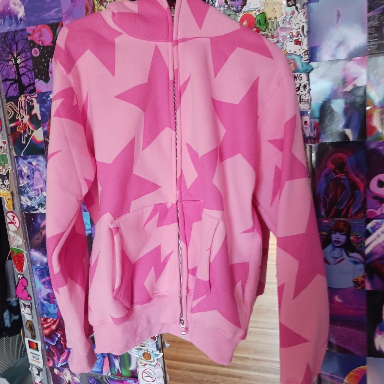 bape jacket pink stars size medium authentic rare zipup - Depop