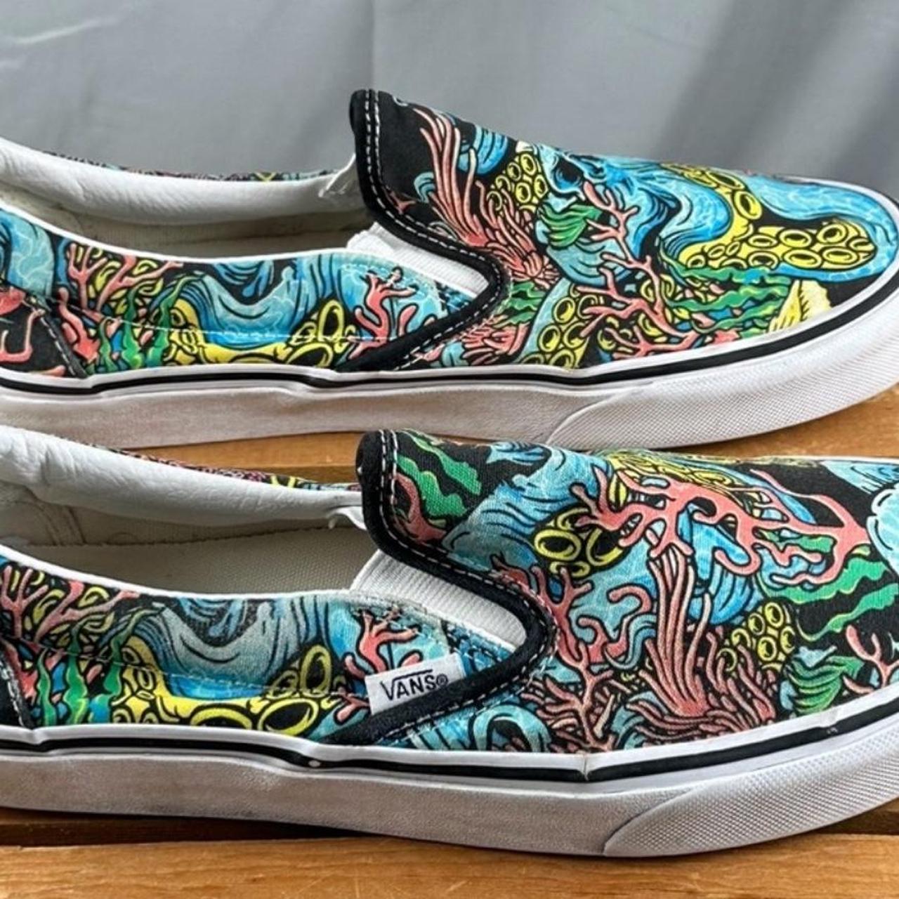 Vans Slip On Shoes Black Underwater Octopus Canvas... - Depop