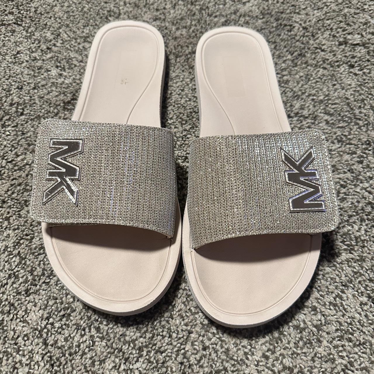 Michael Kors pink glitter slides - size 9 but fits... - Depop