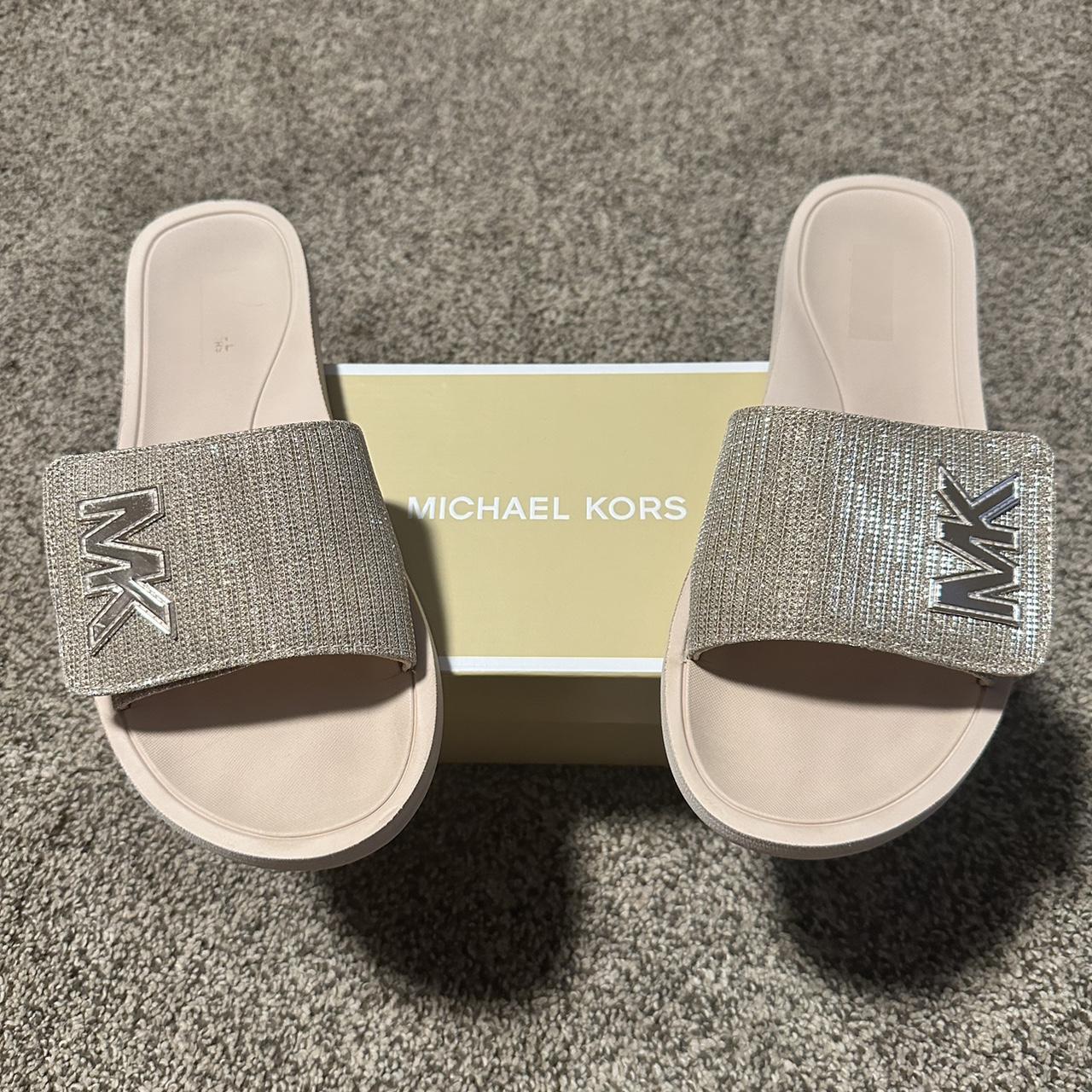 Michael Kors pink glitter slides - size 9 but fits... - Depop