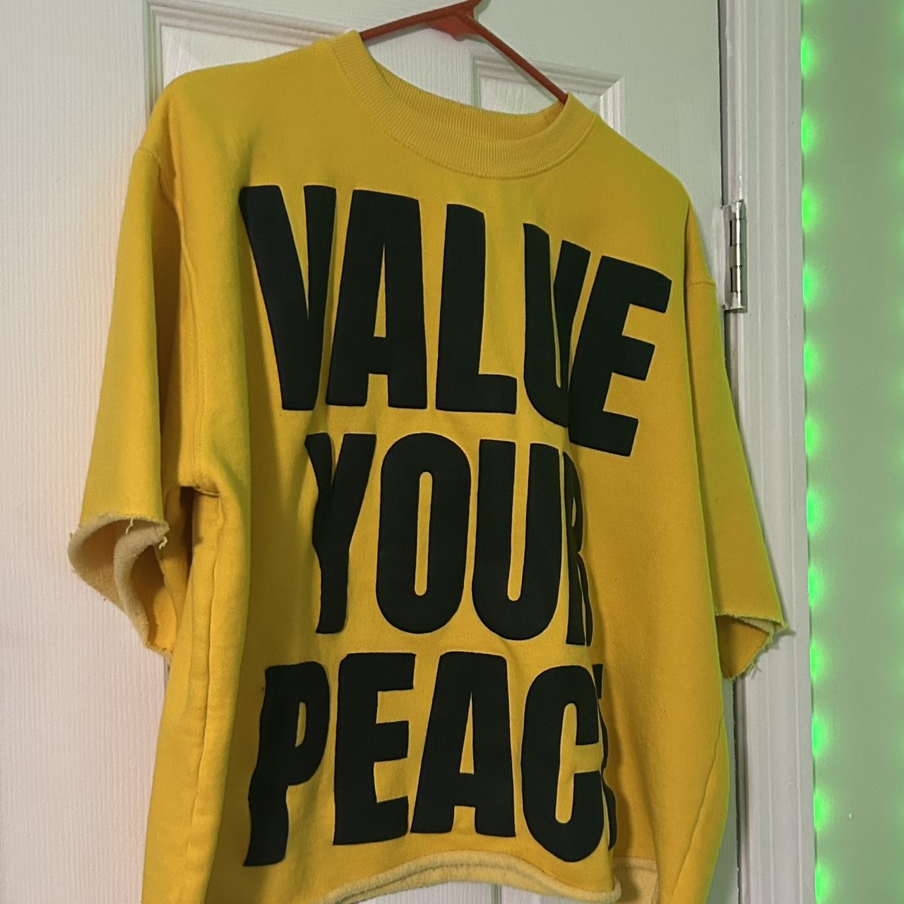 Value Your Peace yellow cropped oversized tee.... | Depop