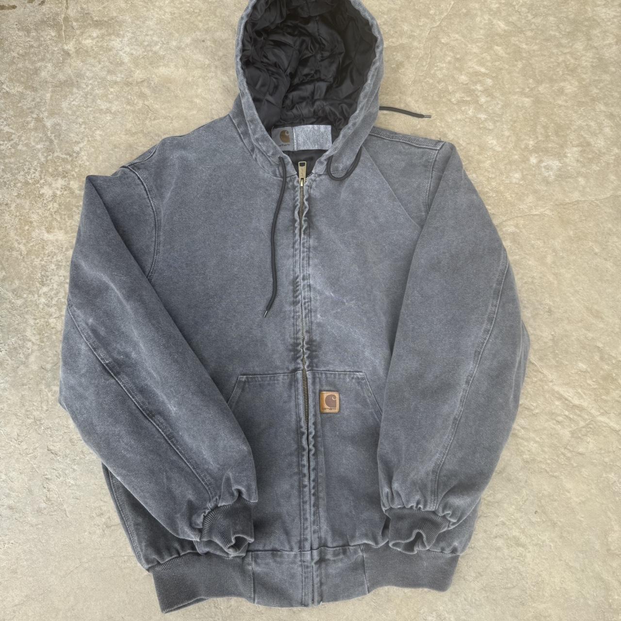 Grey Carhartt jacket with beautiful wash and quilted... | Depop