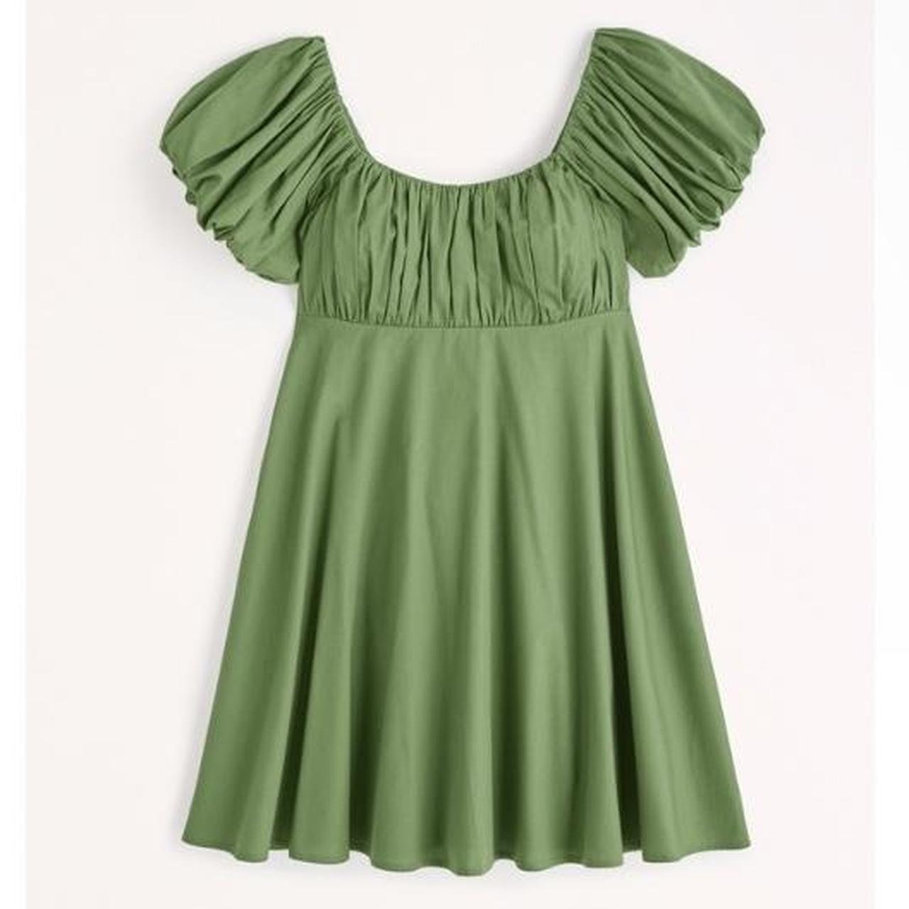 Green Abercrombie Ruched Puff Sleeve Mini Dress w/... | Depop