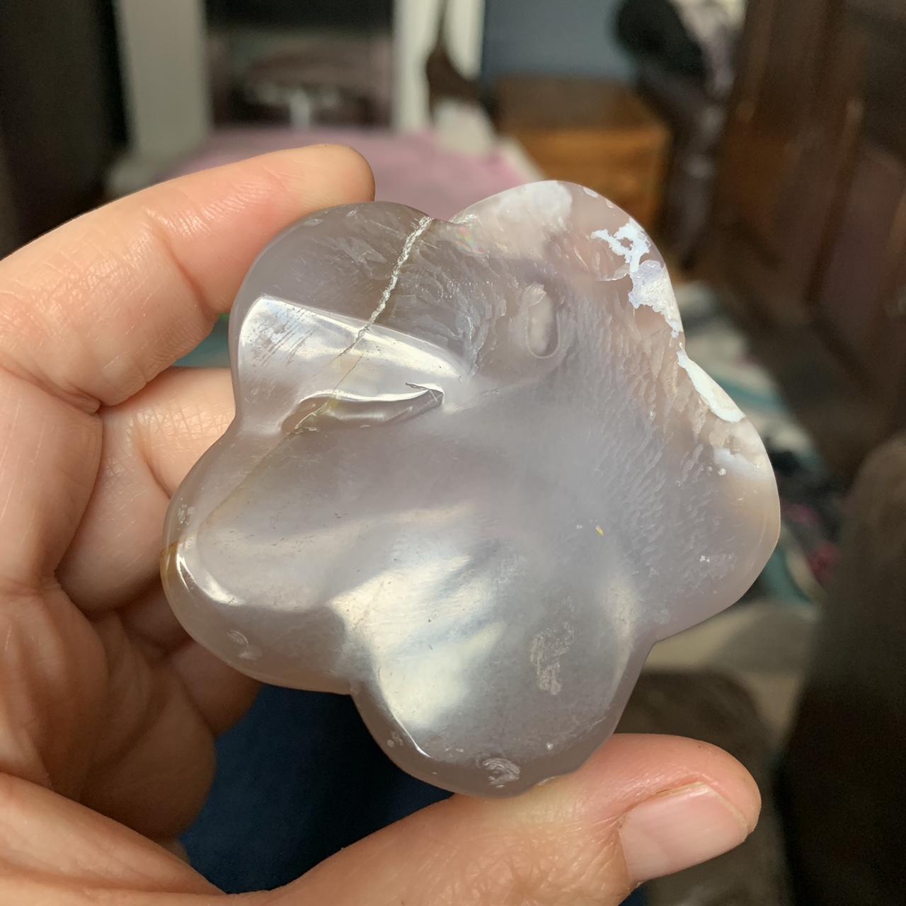 Blue Flower Agate Crystal 6cm diameter 0.5cm thick... - Depop