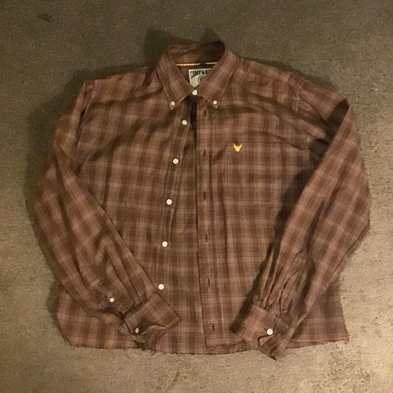 sick brown button up fits more like a medium #dozer... - Depop