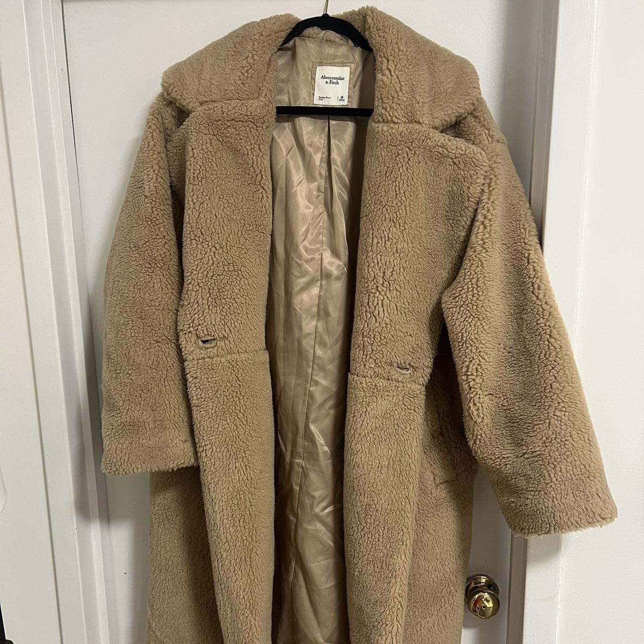 Brown teddy trench coat Lined, warm Abercrombie &... - Depop