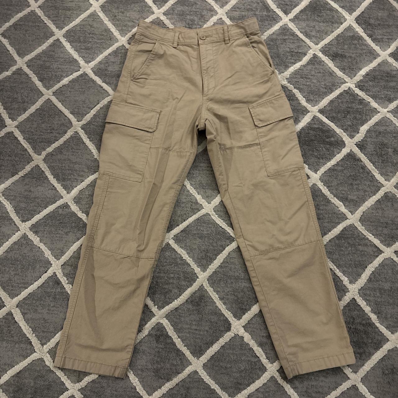 Uniqlo tan cargos with adjustable string. Waist... | Depop