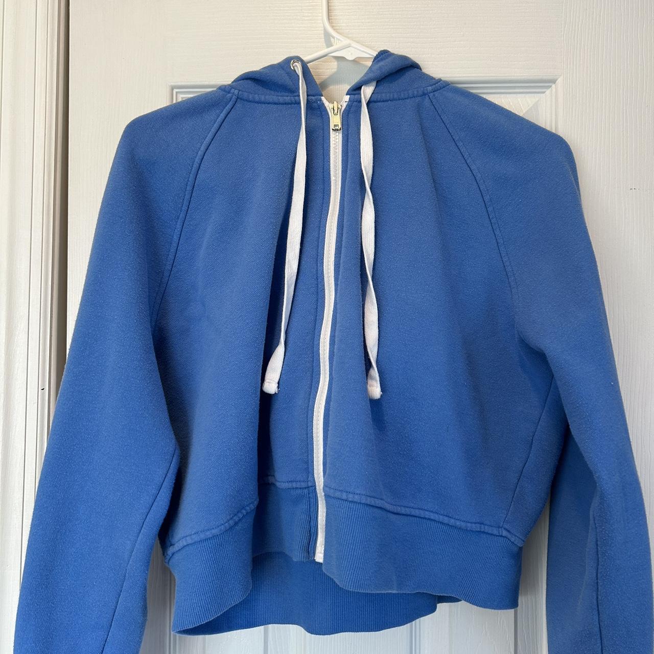 cropped blue zip-up hoodie size medium - Depop