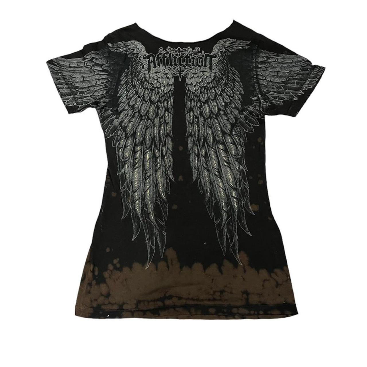 upcycled affliction angel wing tee size L pit to... - Depop