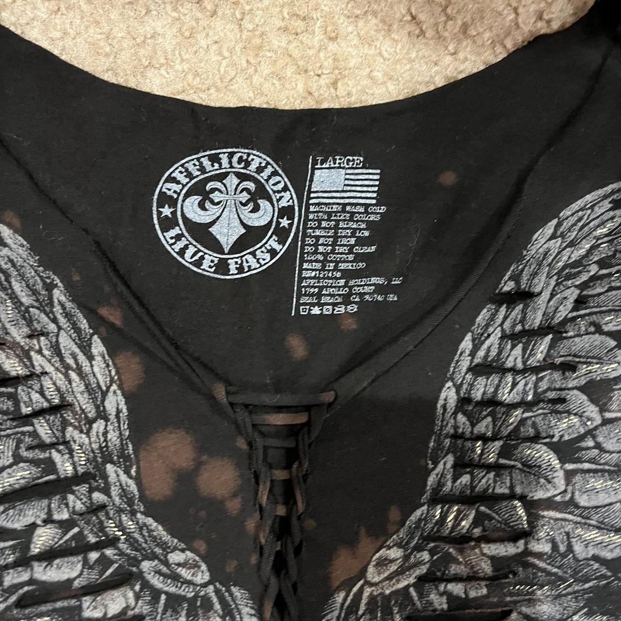 upcycled affliction angel wing tee size L pit to... - Depop