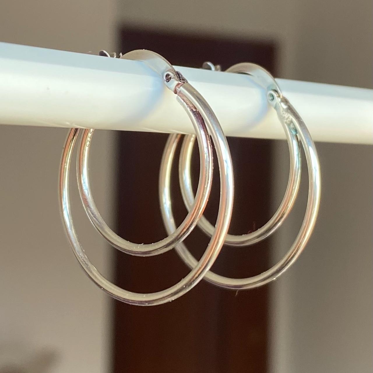 Double hoops earrings 925 sterling silver... - Depop