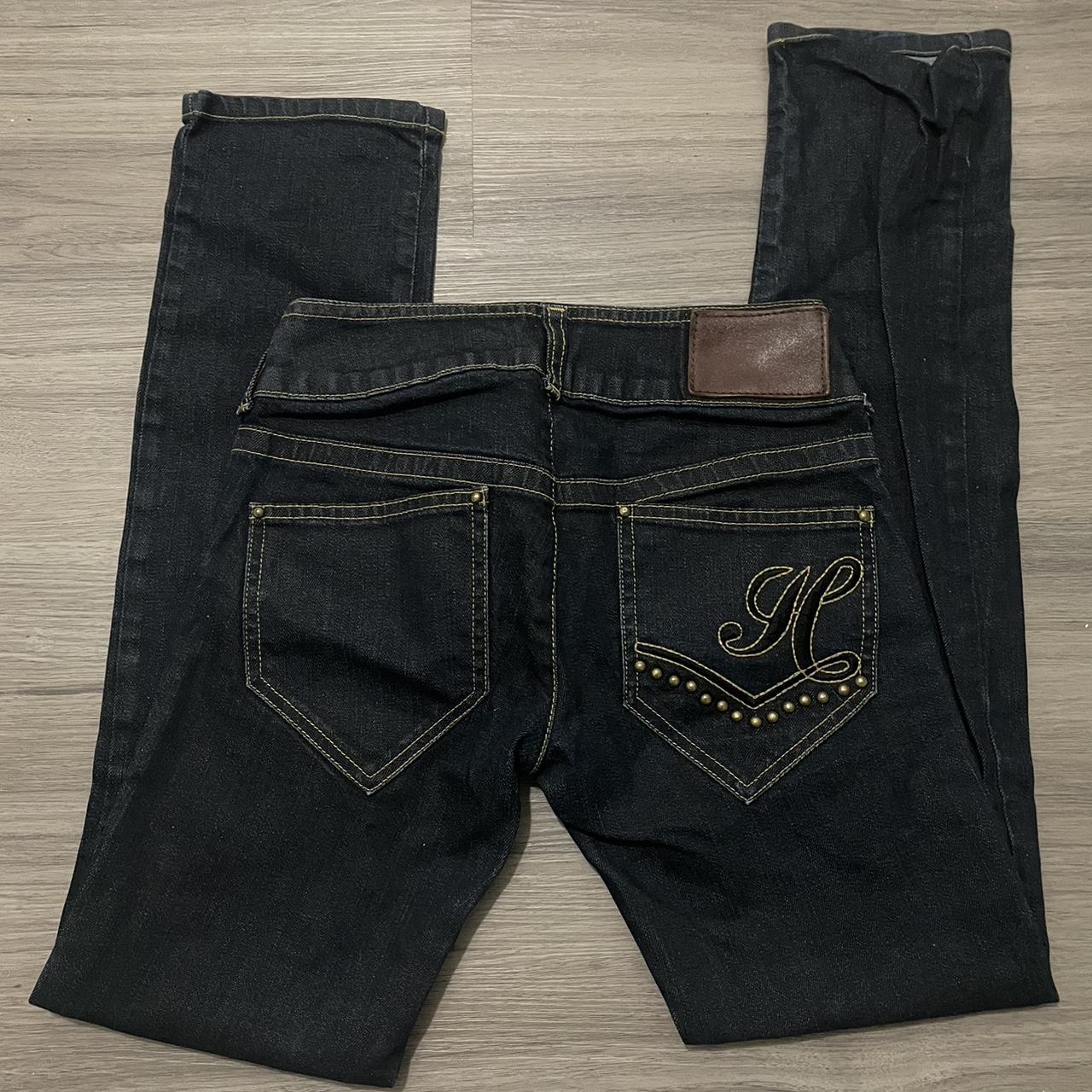 dark navy studded low rise henley jeans ⚜️ - waist... | Depop