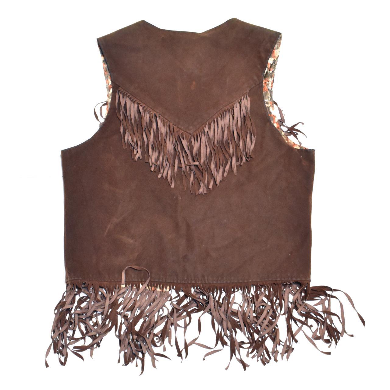 70s Brown Suede Leather Fringe Vest - Women's... - Depop