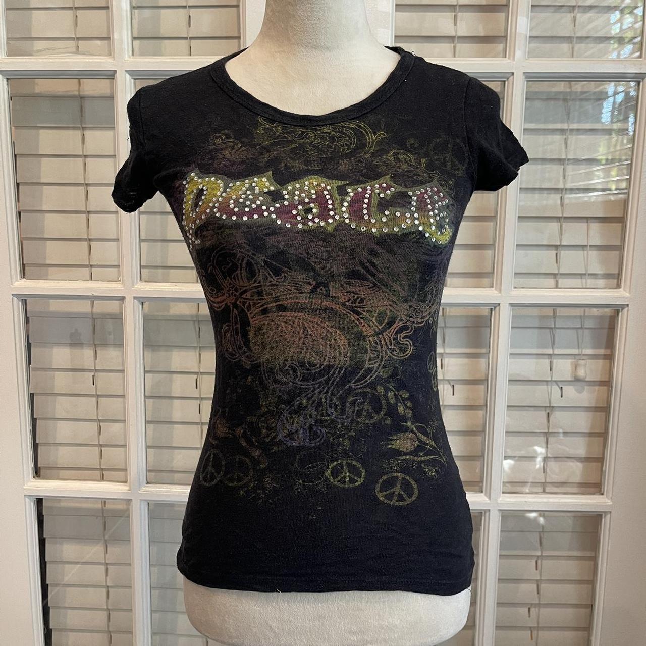 Y2K Mc Bling Missthing Peace Rhinestone Top see... - Depop