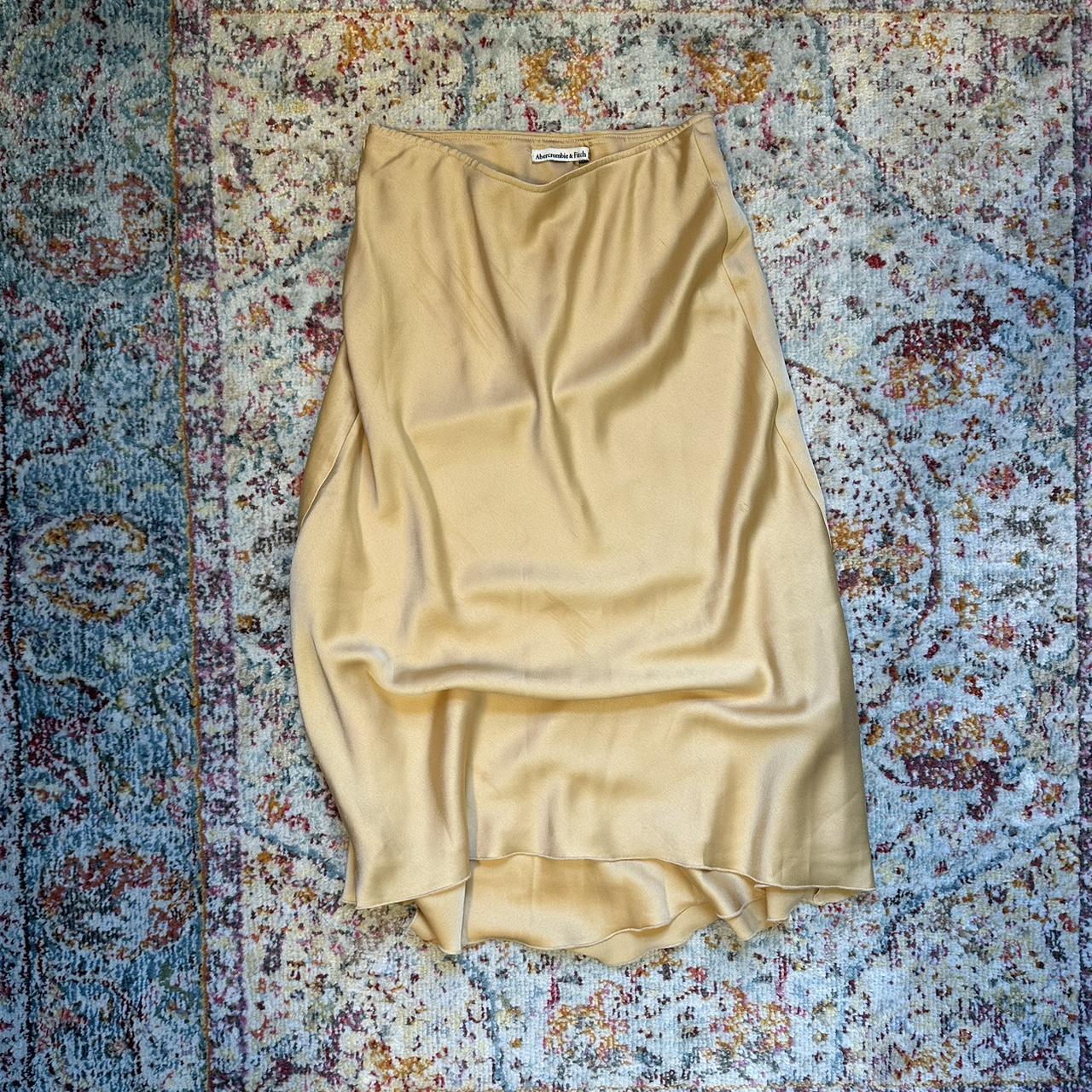Long Gold Satin Skirt so so so cute!! - Depop