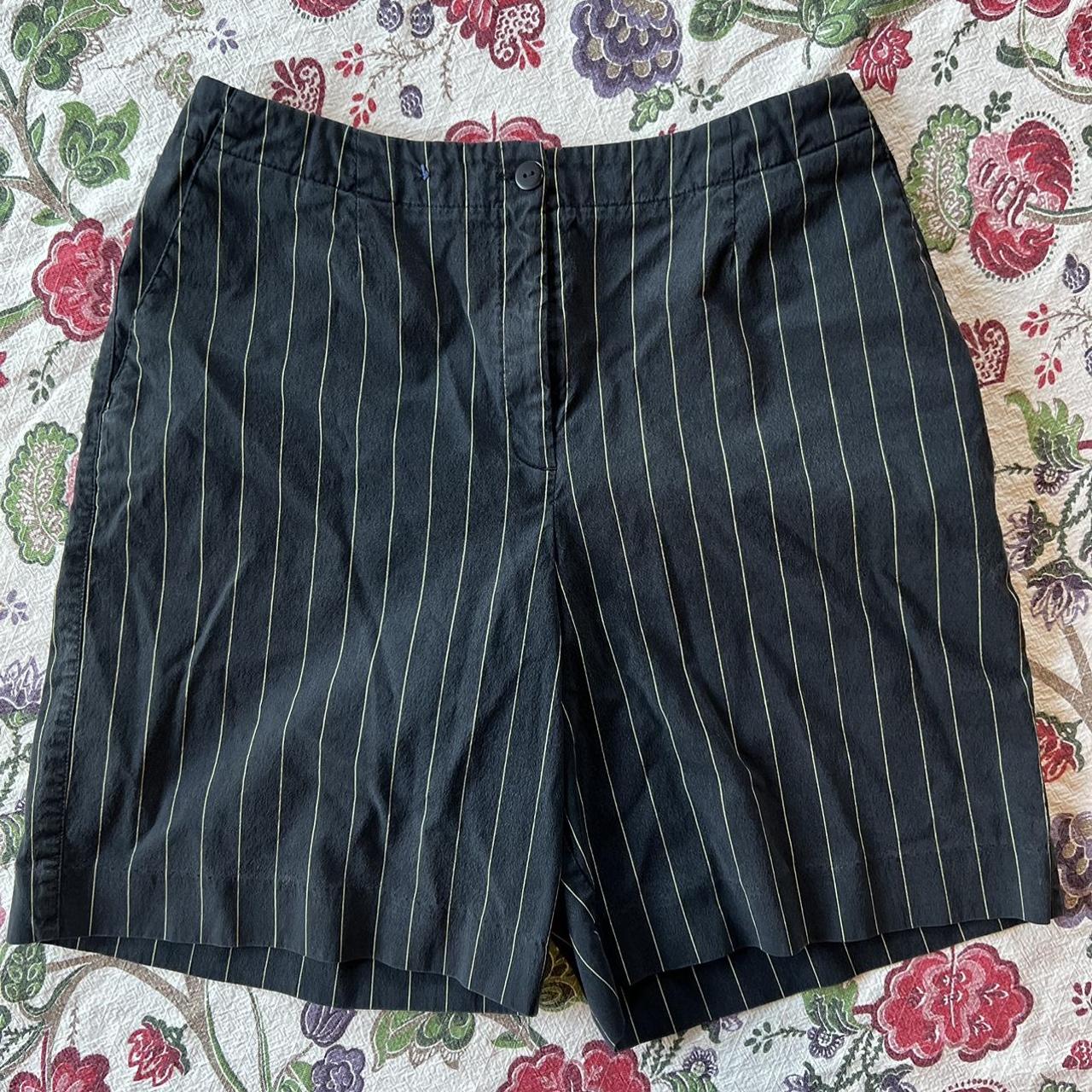 VINTAGE PIN STRIPE SHORTS Black and gold super... - Depop
