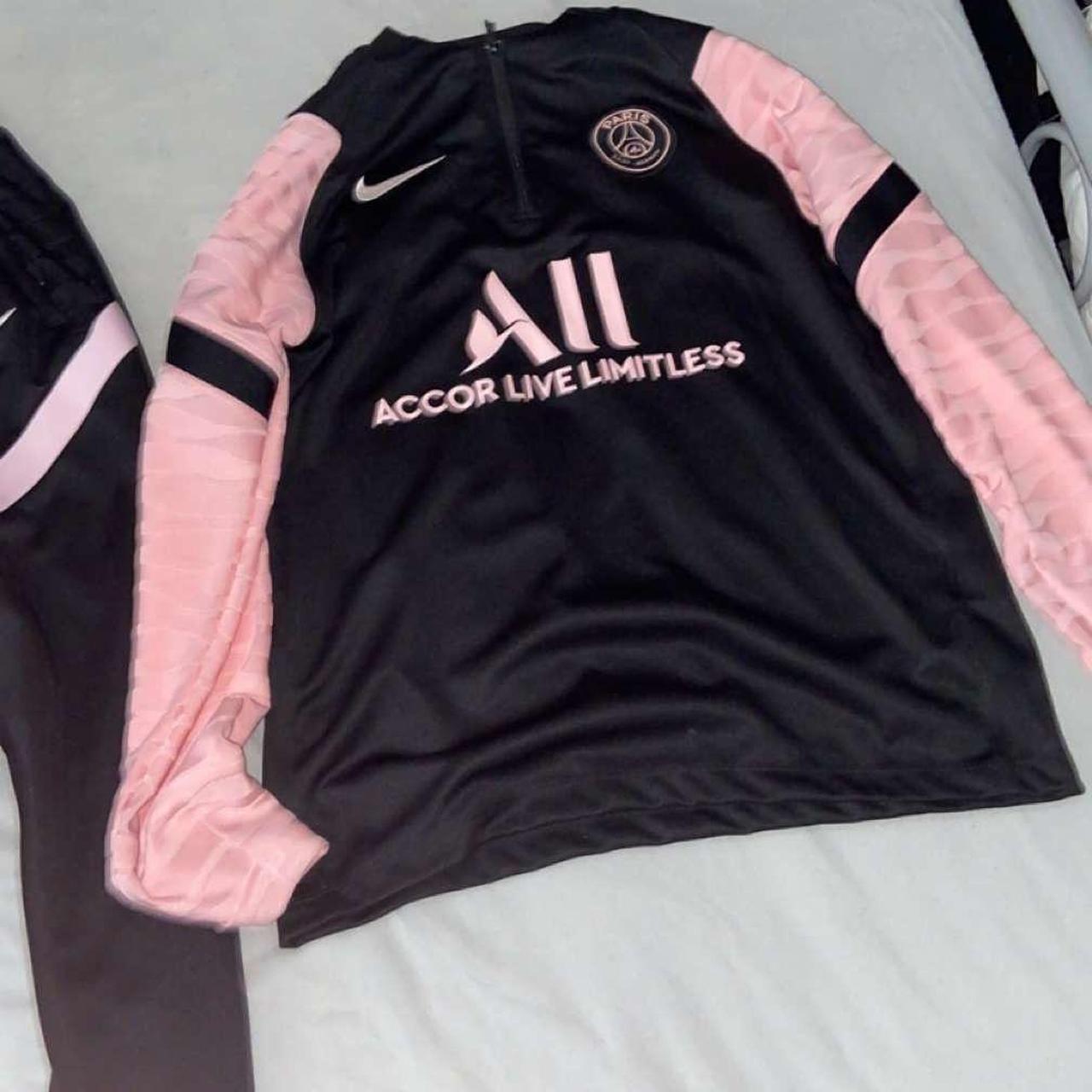 psg tracksuit black and pink 13-14 fits small mens - Depop
