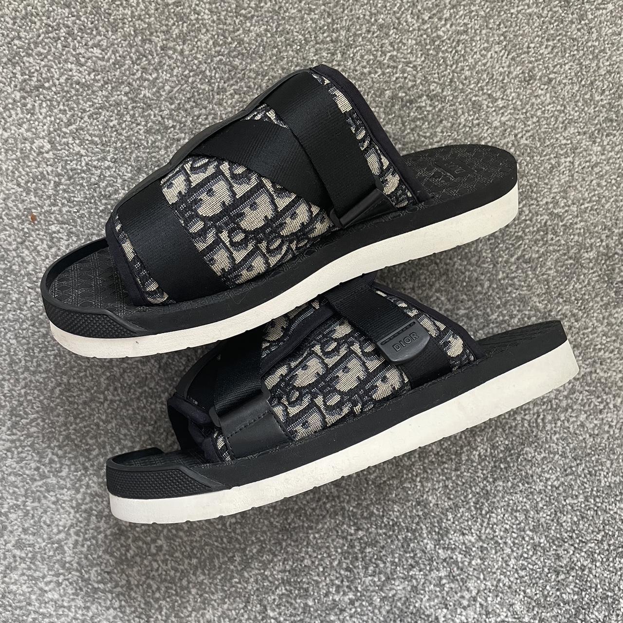 DIOR ALPHA SANDAL Beige and Black Dior Oblique... - Depop