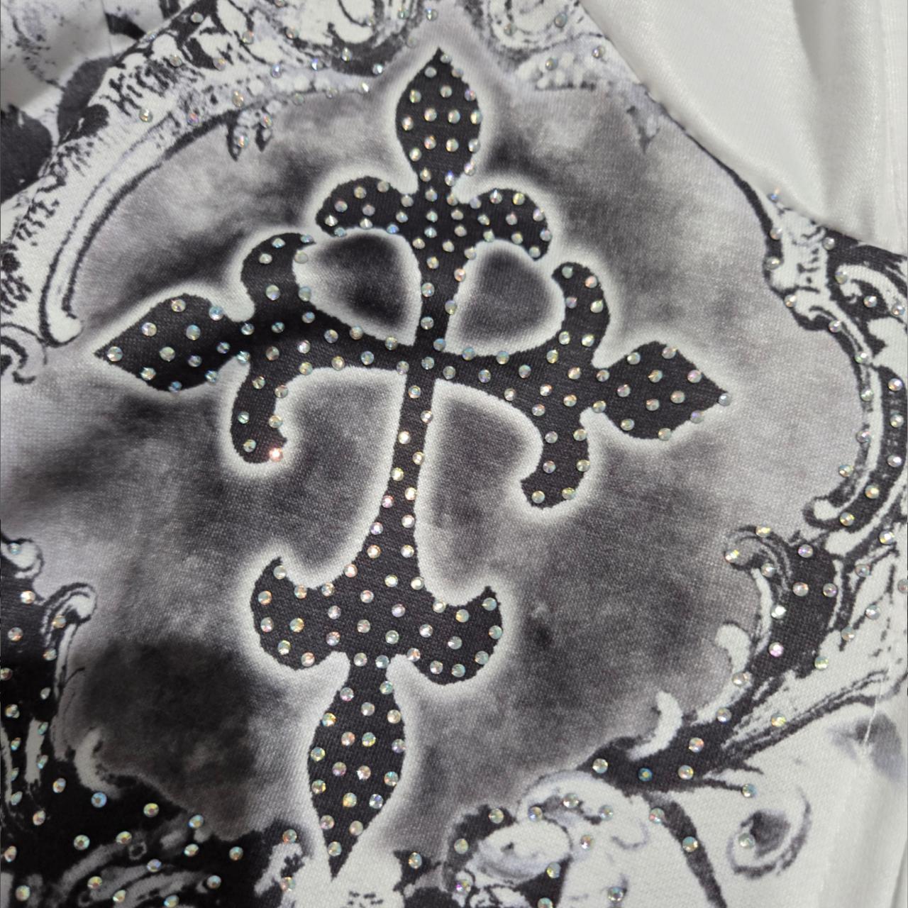 2000s emo affliction style cross rhinestone zip up... - Depop