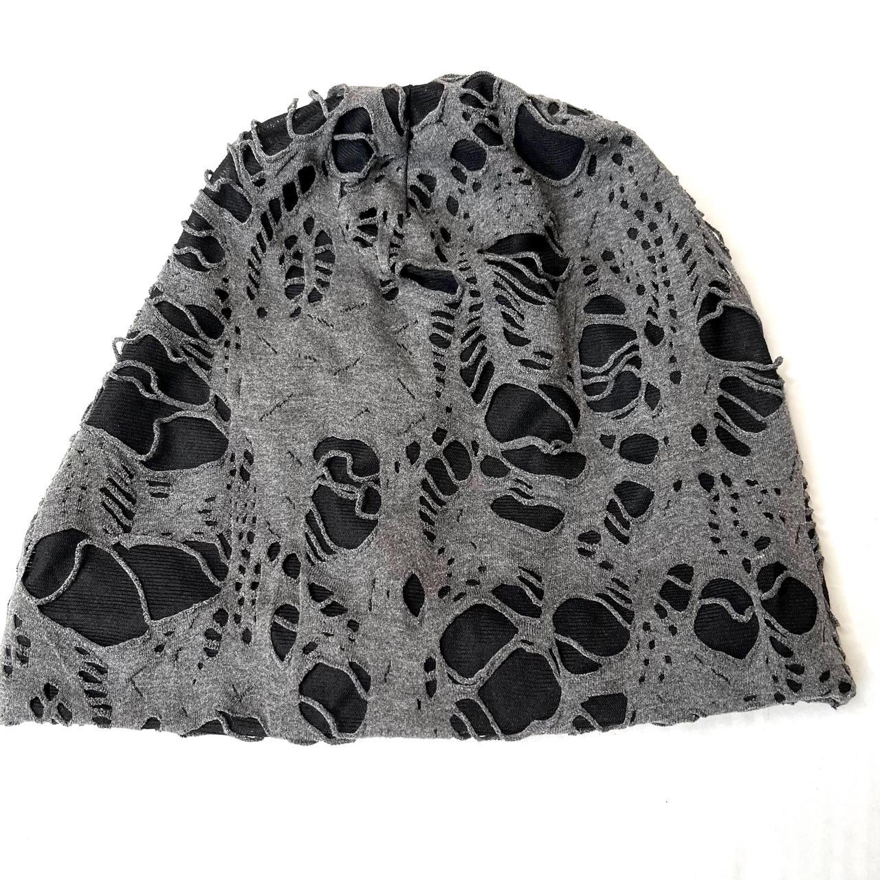 Mummy Hat Gray Black Ripped Beanie Cut Out... | Depop