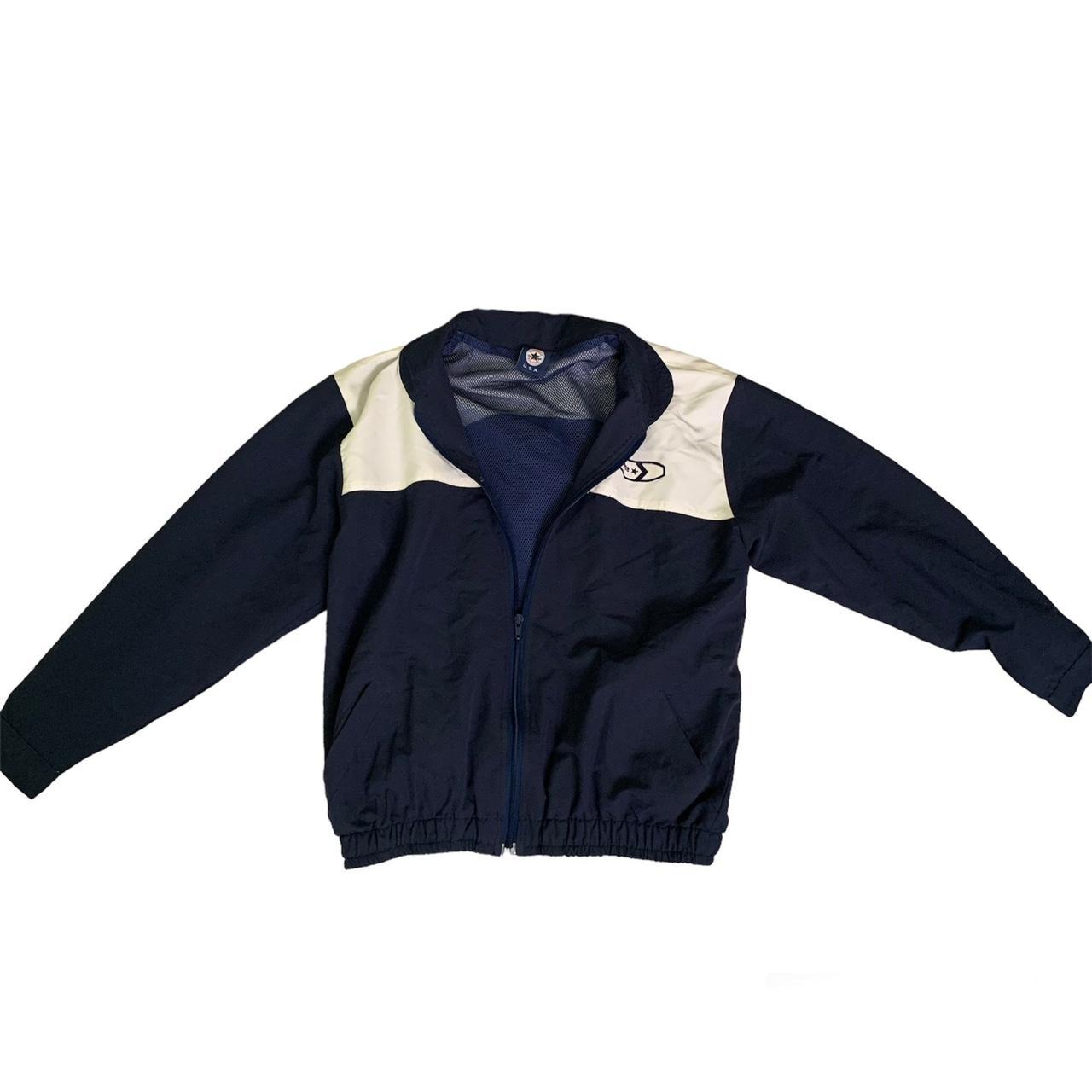 navy blue and white converse windbreaker zip up... - Depop