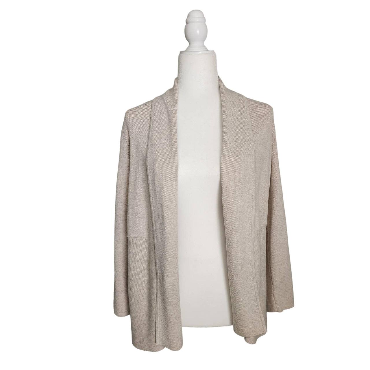 Talbots brand tan cardigan. Has a drap collar and... - Depop