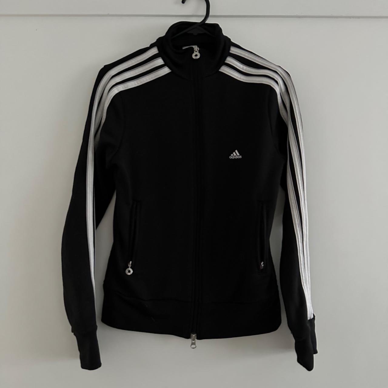Adidas black zip up jumper size 8 - Depop