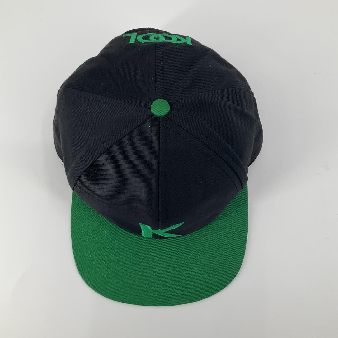 K KOOL Green and Black SnapBack Hat Has some loose... - Depop