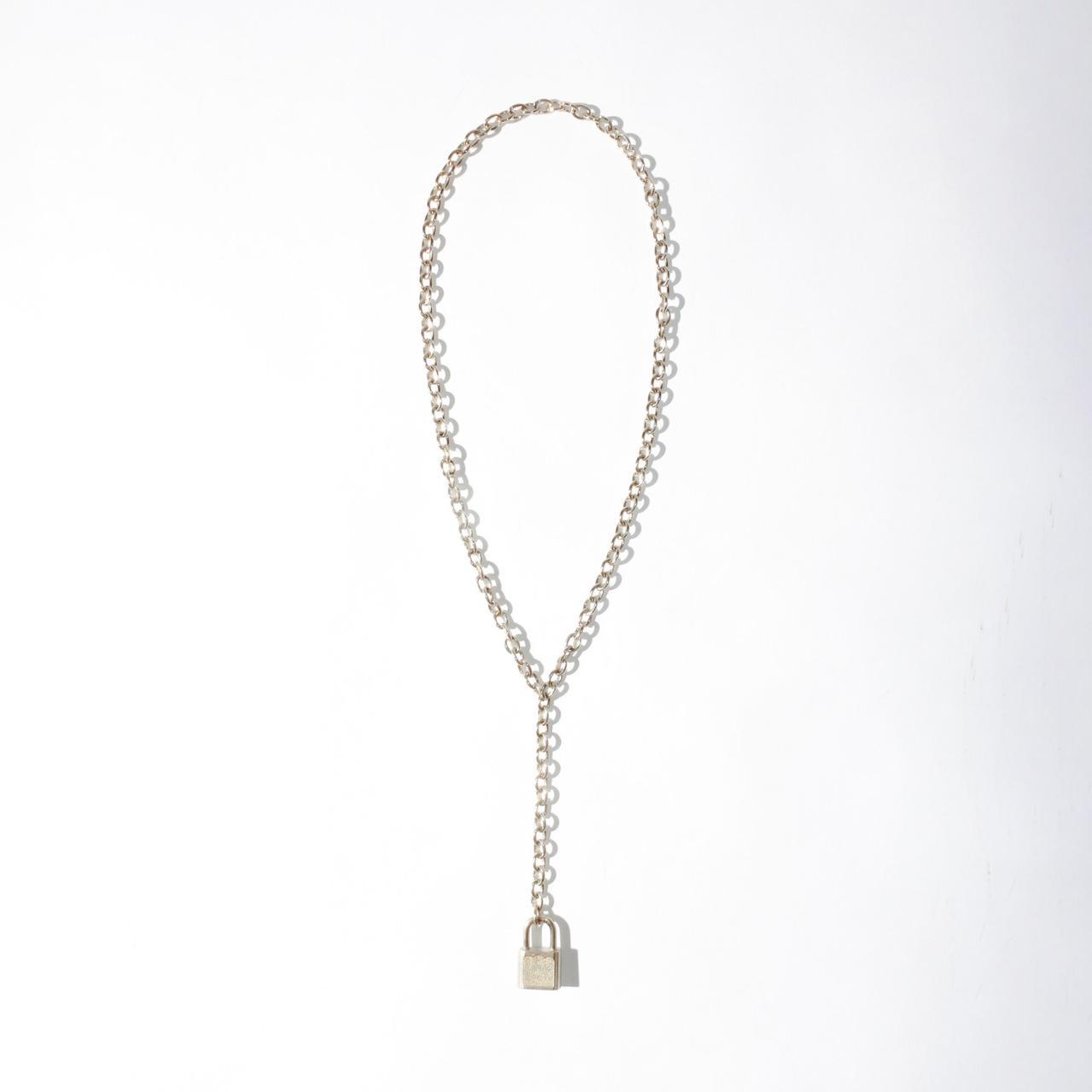 Silver Steel Chain with Hanging Lock one size (dm... - Depop