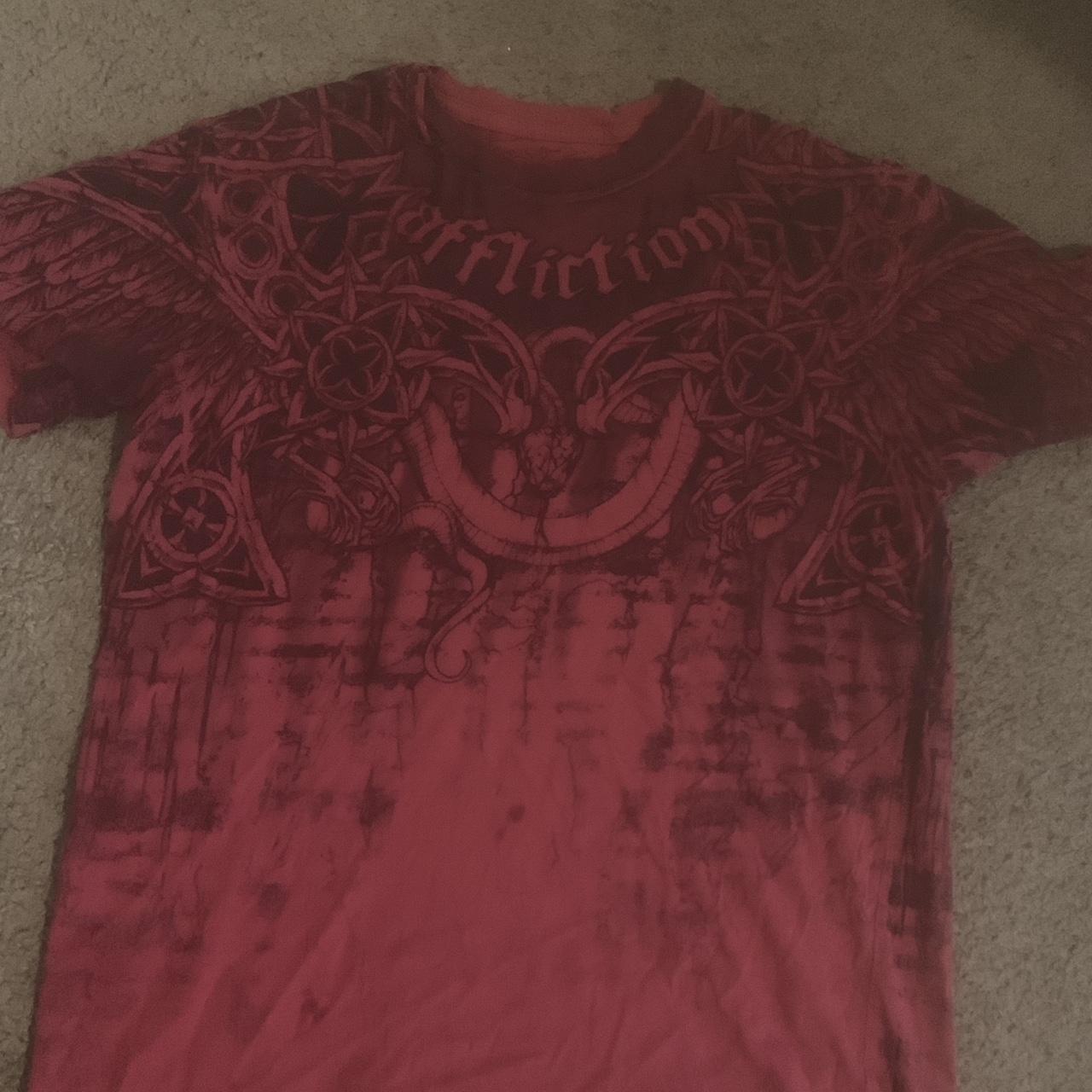Affliction red and black t-shirt worn a few... - Depop