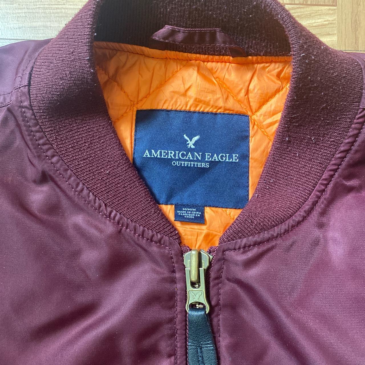 American Eagle Outfitters Mens Burgundy And Orange Jacket Depop