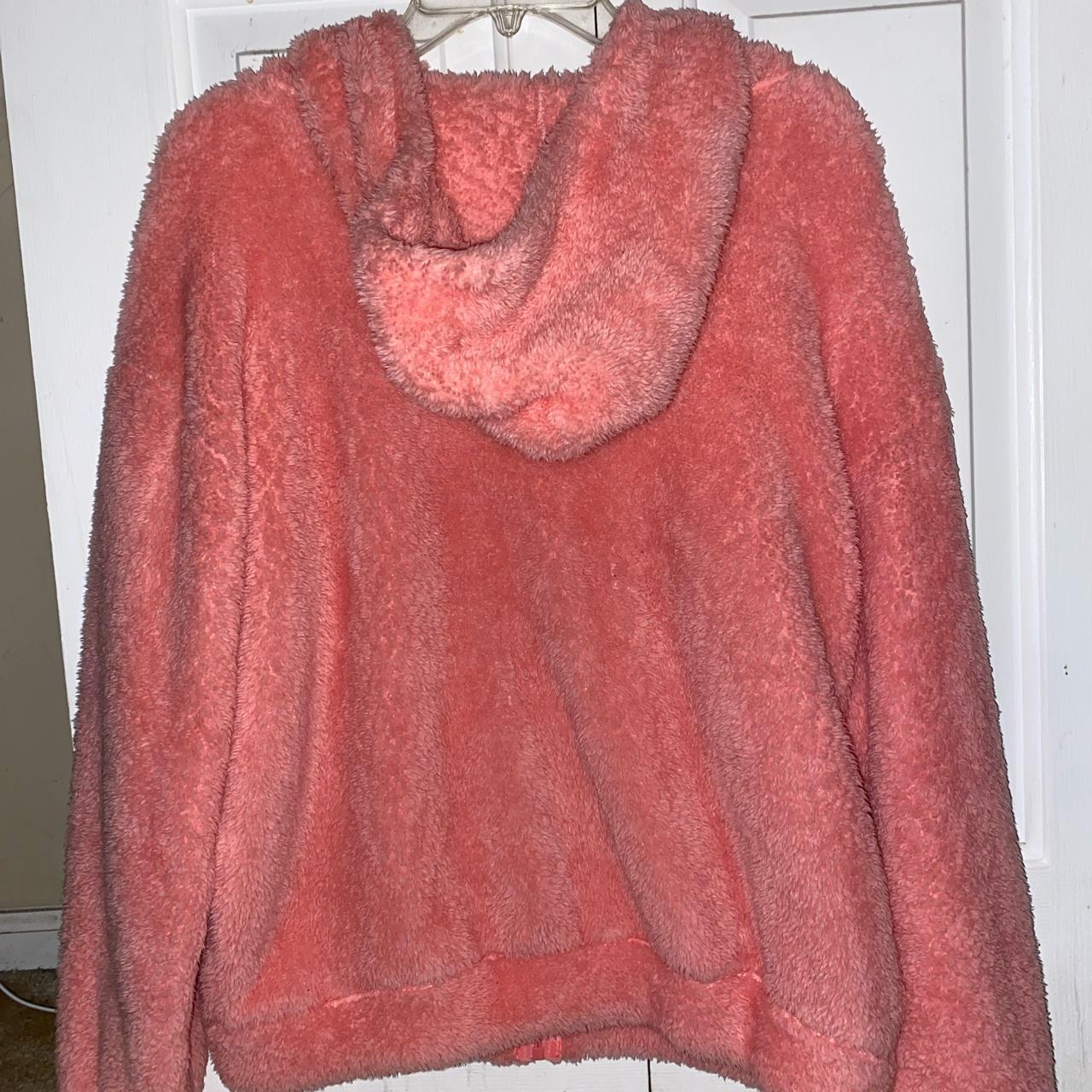 Pink fluffy jacket Never worn Front pockets - Depop