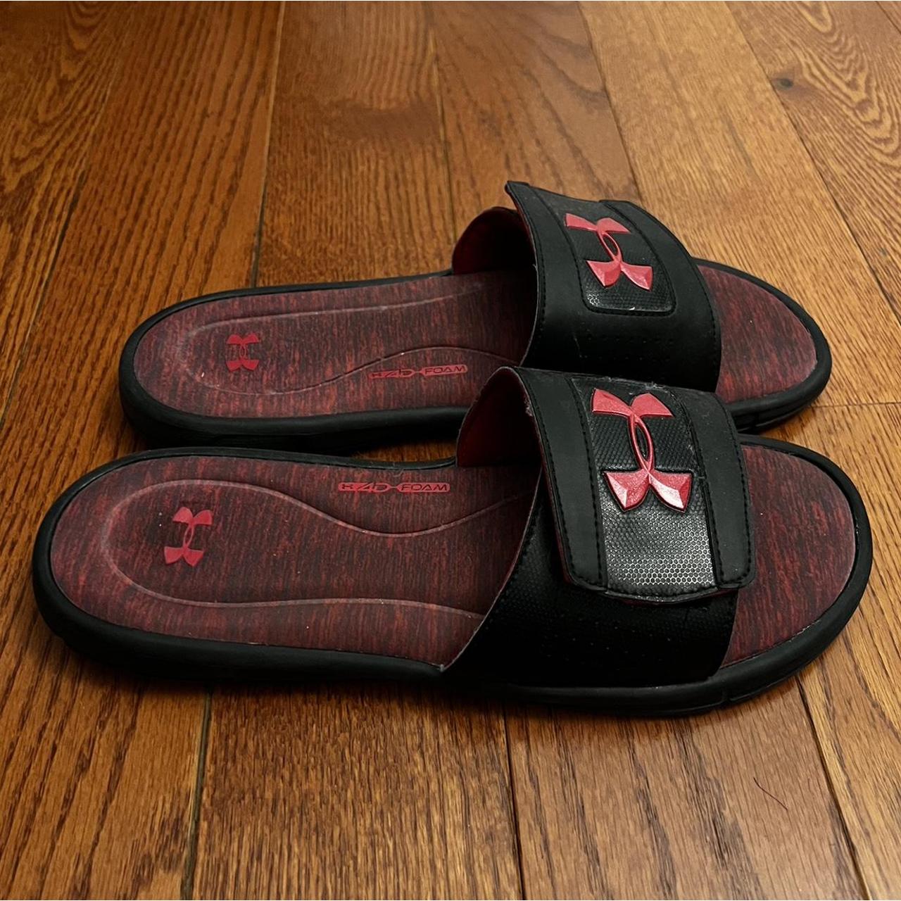 under armour red slides size 11 too big for me but... - Depop