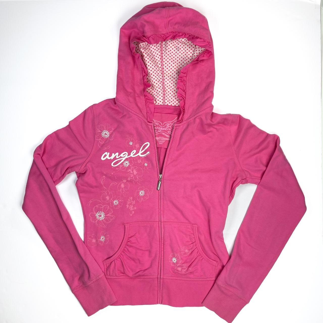 Victorias Secret Angel line pink zip up hoodie with... | Depop