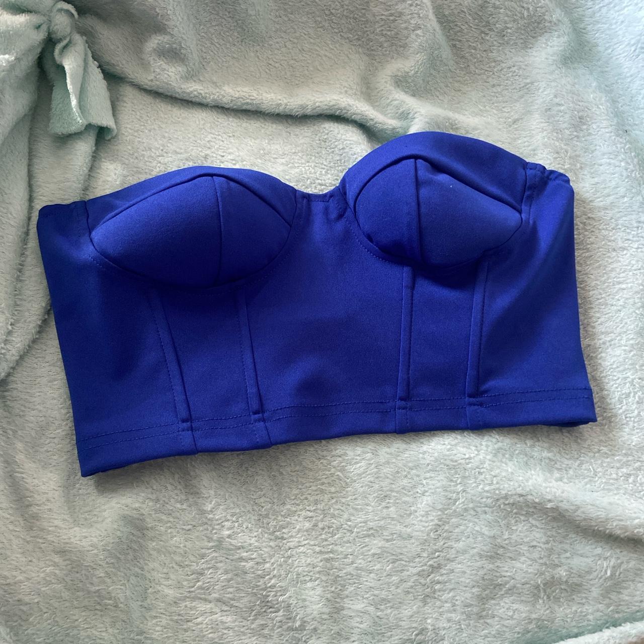Blue crop tube top worn once size small but stretchy... - Depop