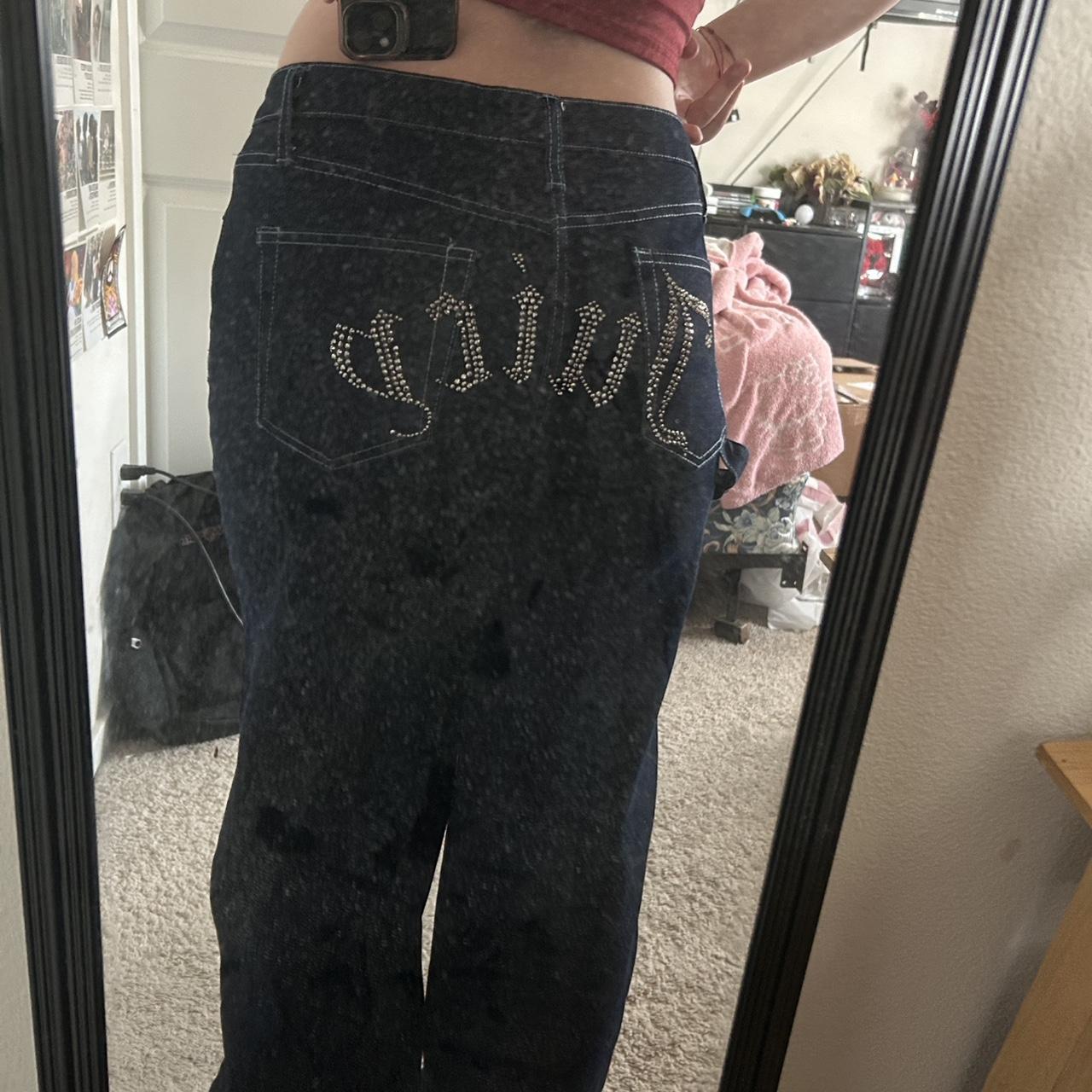 Juicy Couture low-rise baggy jeans with rhinestone... | Depop