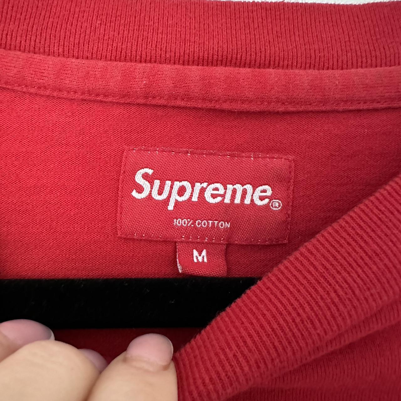 Red supreme t-shirt with supreme logo on pocket... - Depop