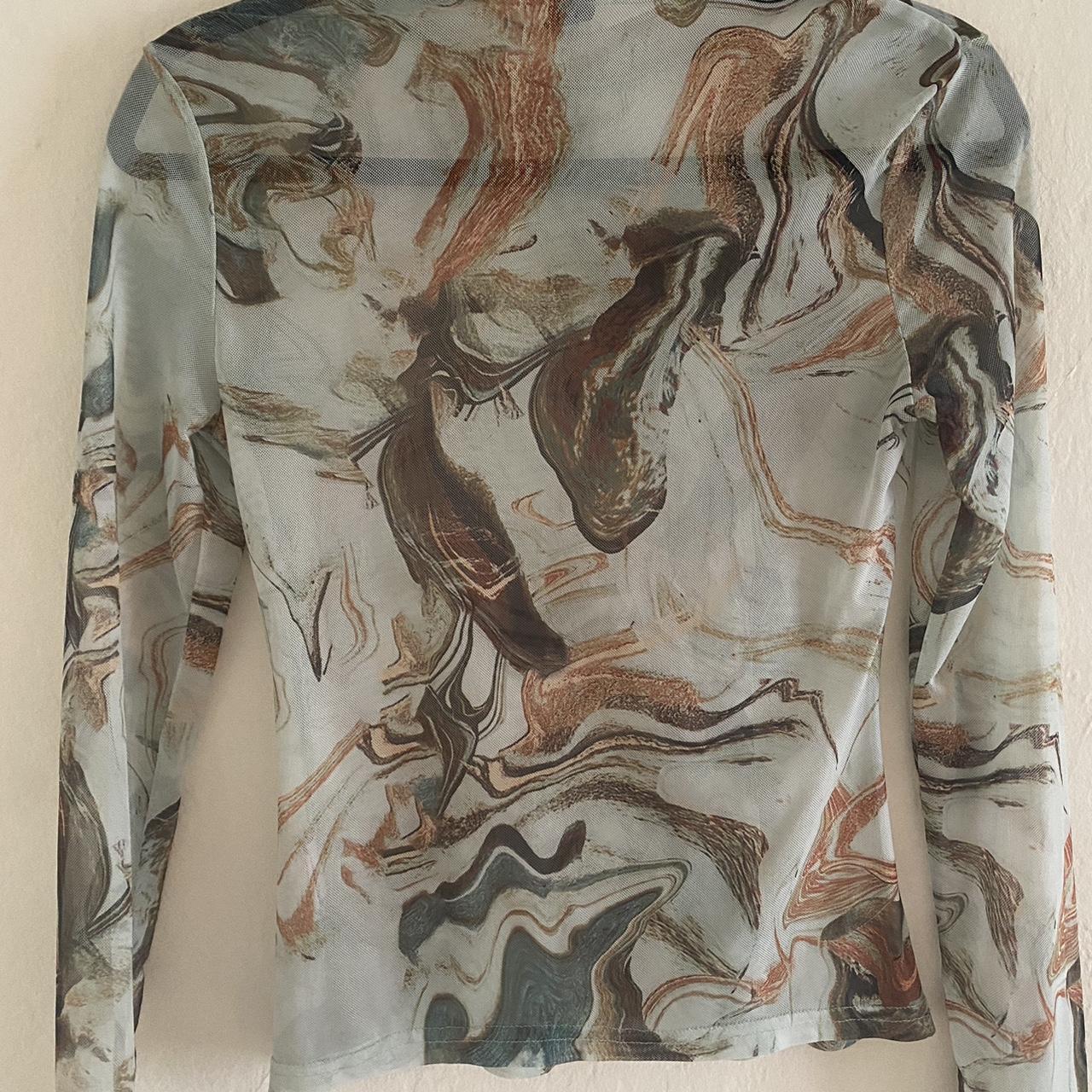 SHEIN Earth toned marble print mock neck mesh top,... - Depop
