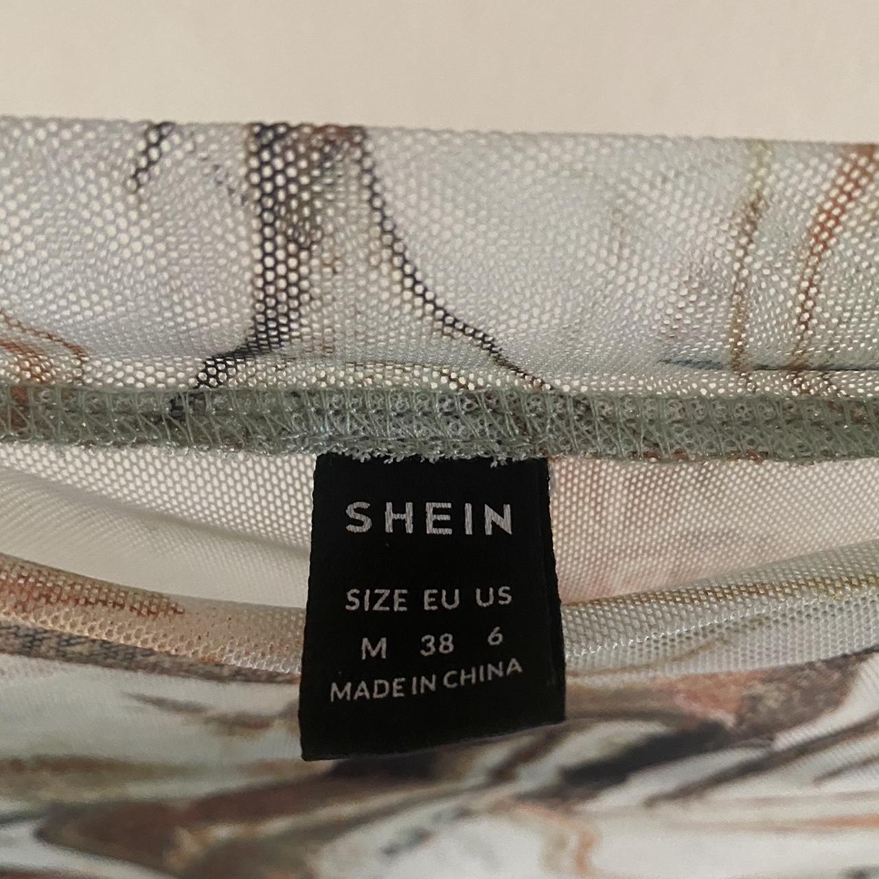 SHEIN Earth toned marble print mock neck mesh top,... - Depop