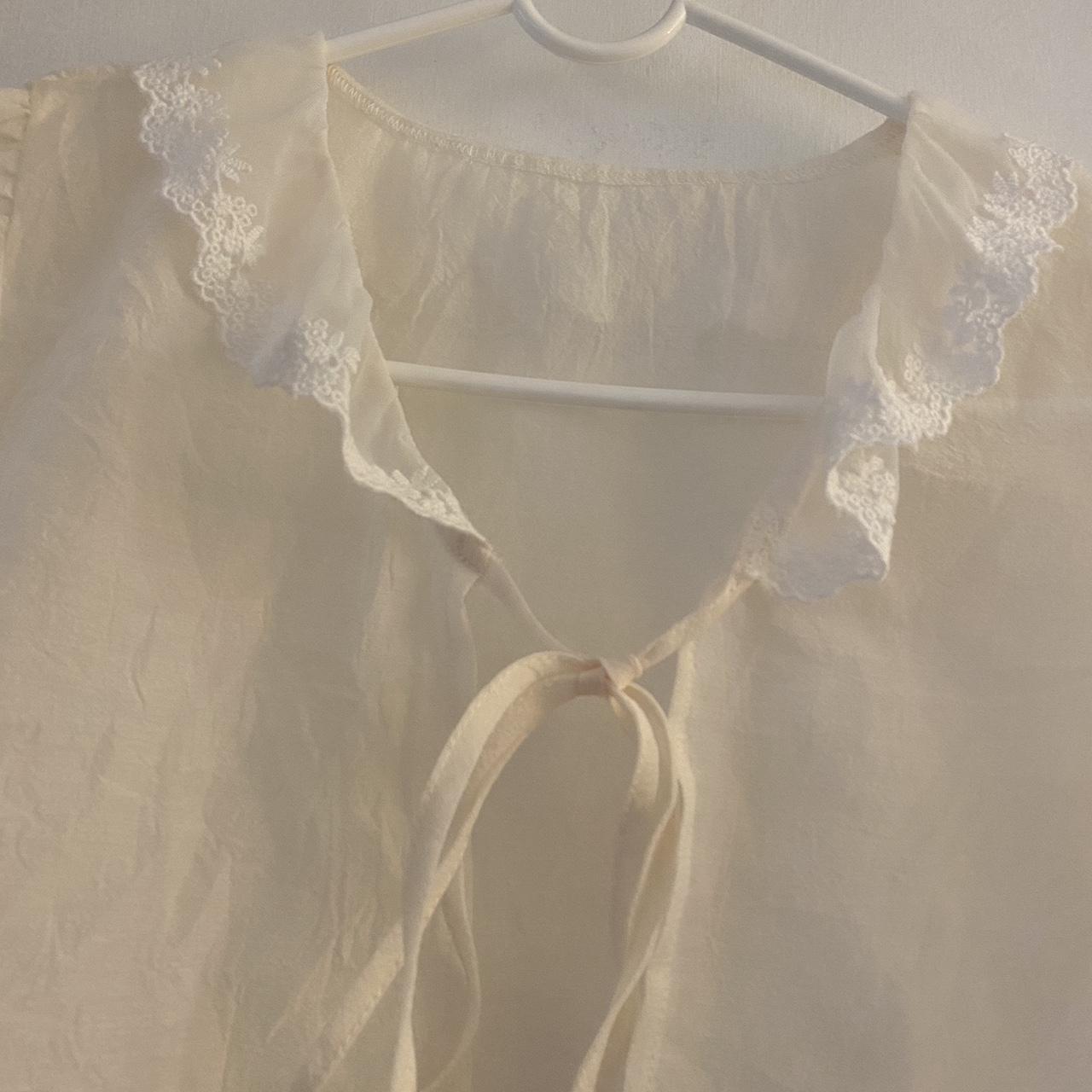 Fancy cream transparent short sleeve top with lace... - Depop