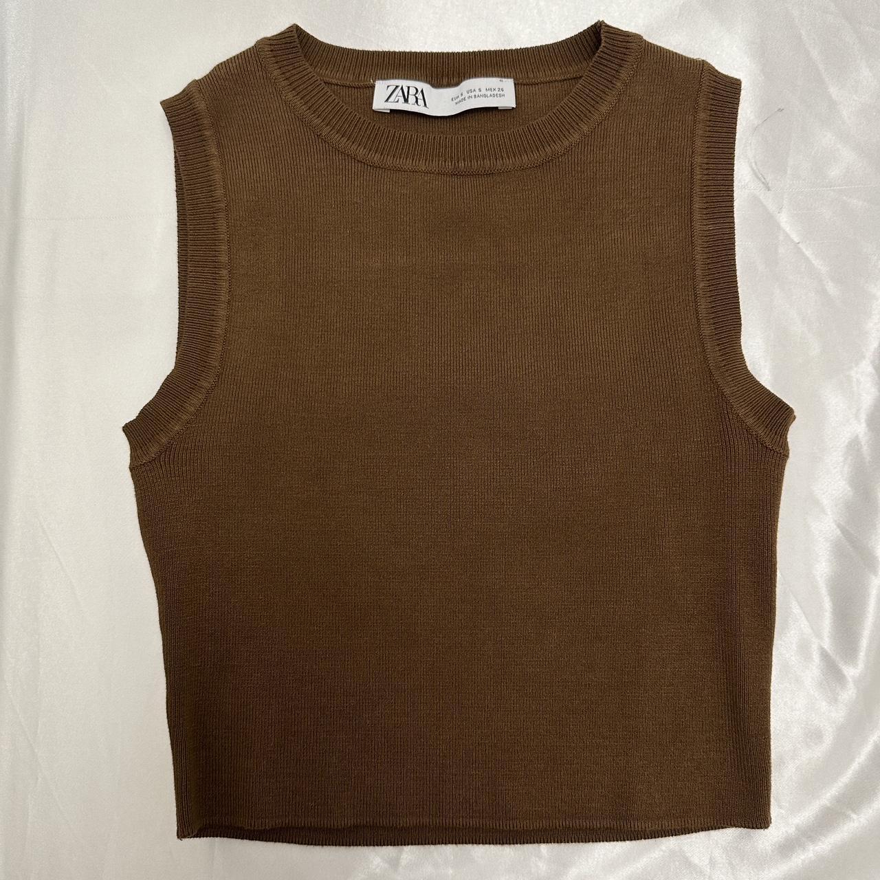 Zara crop top Brown Size small Worn twice Perfect... - Depop