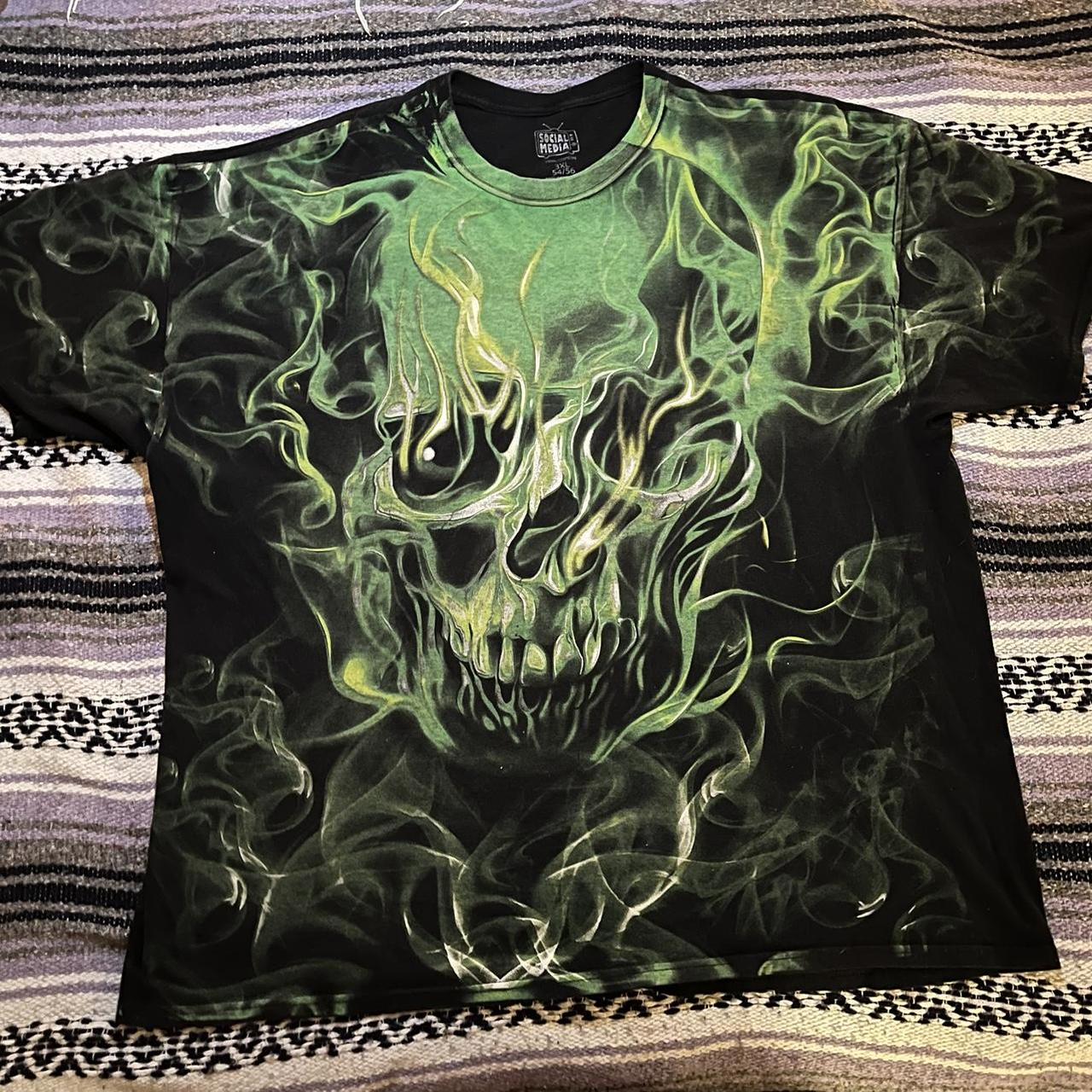super sick skull flame shirt size 3XL super good... - Depop